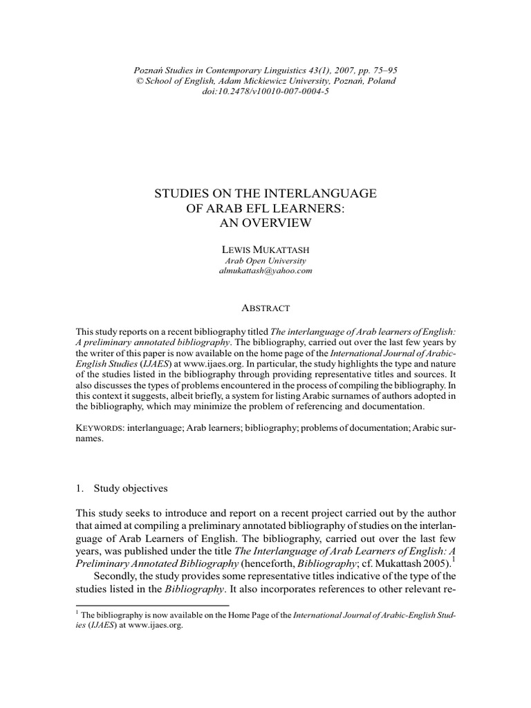 Studies On The Interlanguage of Arab EFL Learners | PDF