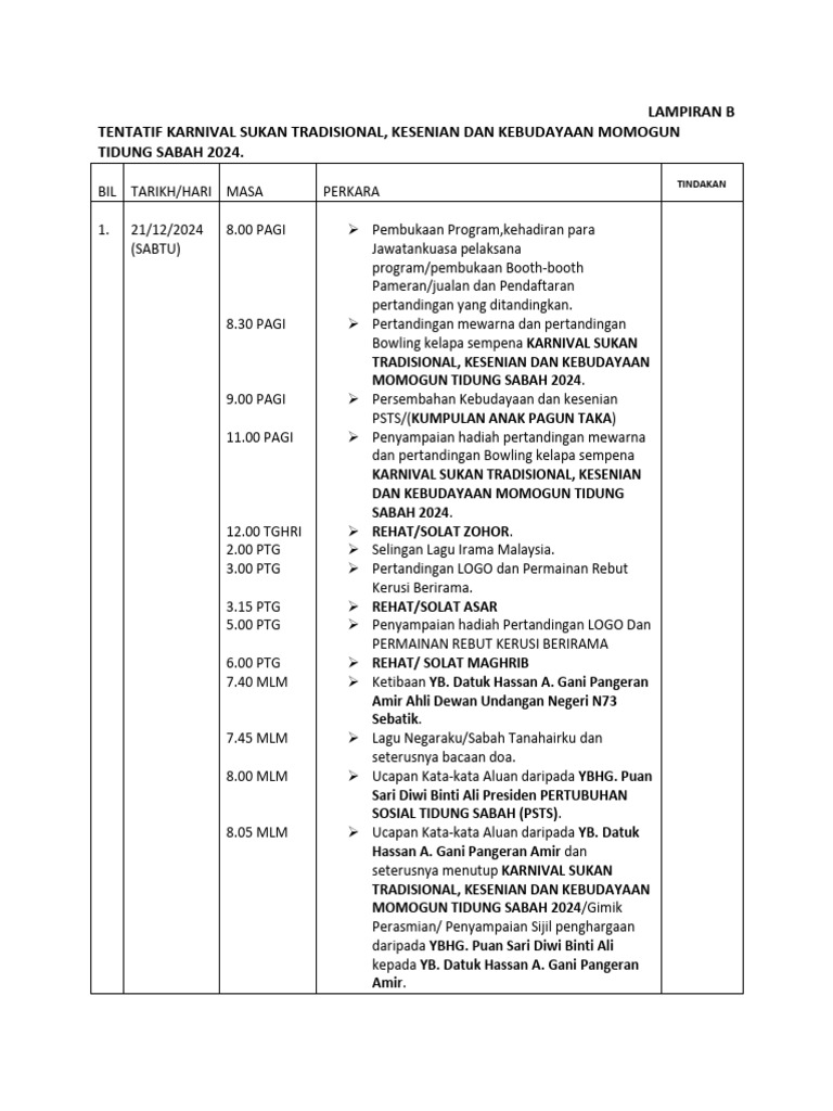 TENTATIF KARNIVAL SUKAN TRADISIONAL, KESENIAN DAN KEBUDAYAAN MOMOGUN ...