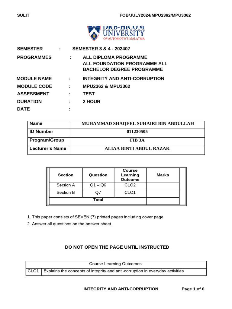 TEST (1) Integriti | PDF