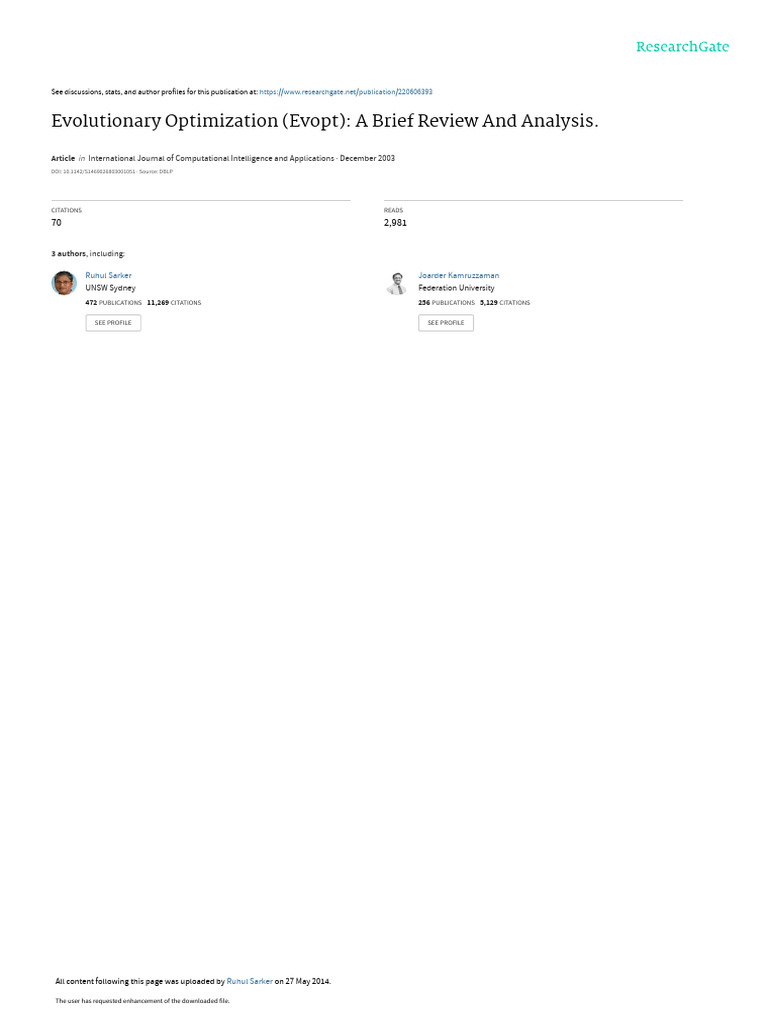 Evolutionary Optimization Evopt A Brief Review and | PDF | Mathematical ...