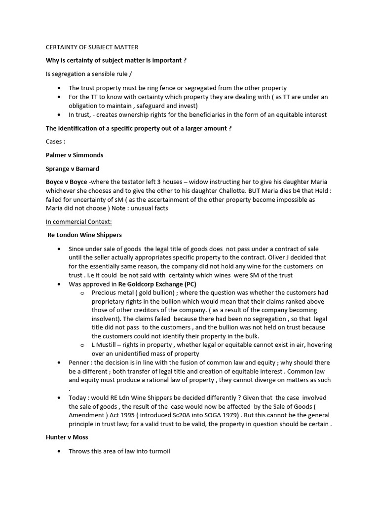Importance of Certainty in Trust Property | PDF | Wills And Trusts ...