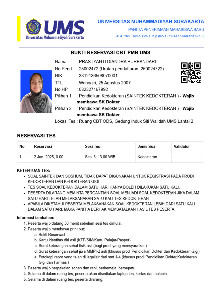 Panduan Tes CBT PMB UMS 2025 | PDF