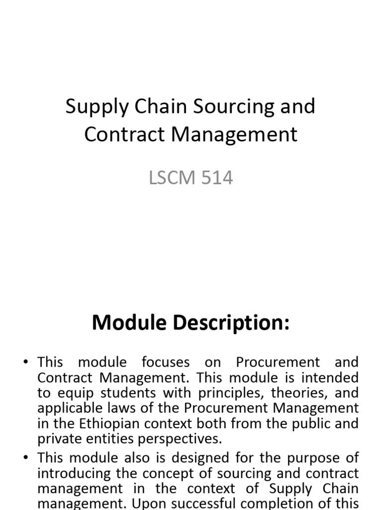 Supply Chain Sourcing and Contract Management Ch1 | PDF | Supply Chain ...