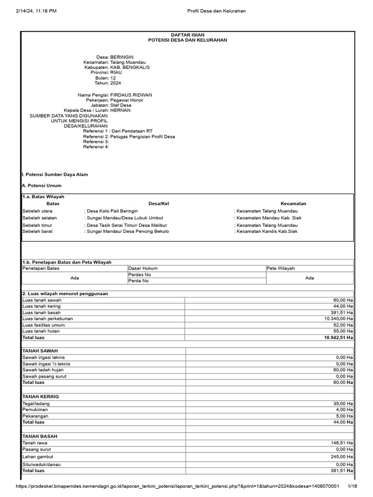 Data Potensi Desa | PDF