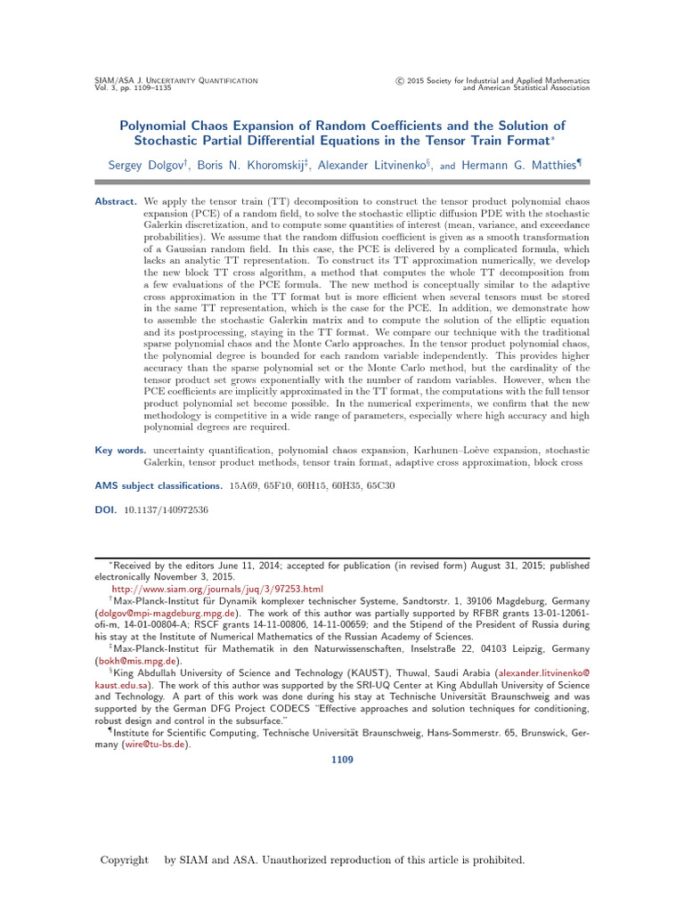 Polynomial Chaos Expansion of Random Coe Cients and The Solution of ...