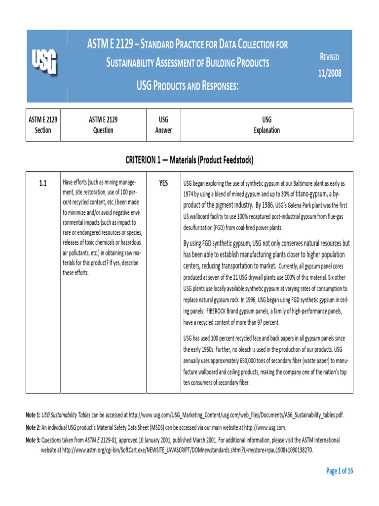 USG Sustainability Assessment Guide | PDF | Drywall | Recycling