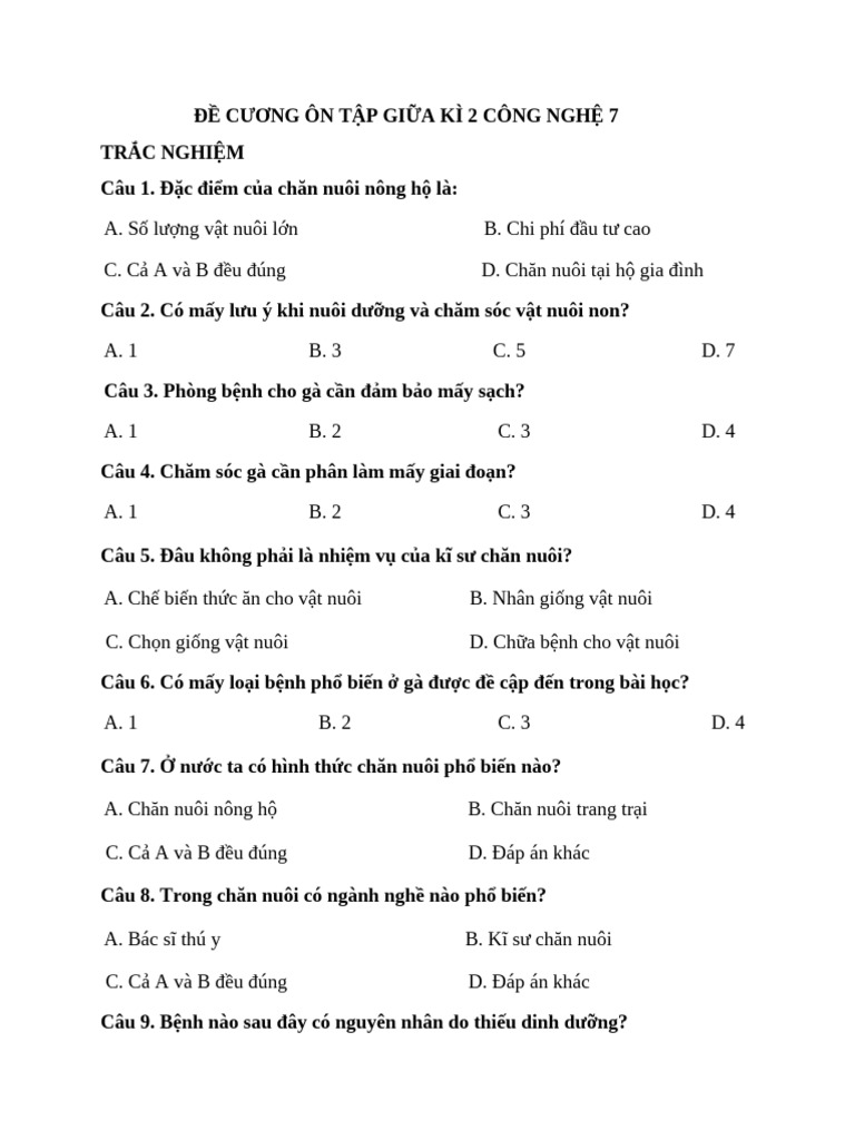 ĐỀ CƯƠNG CN 7 GK2 | PDF