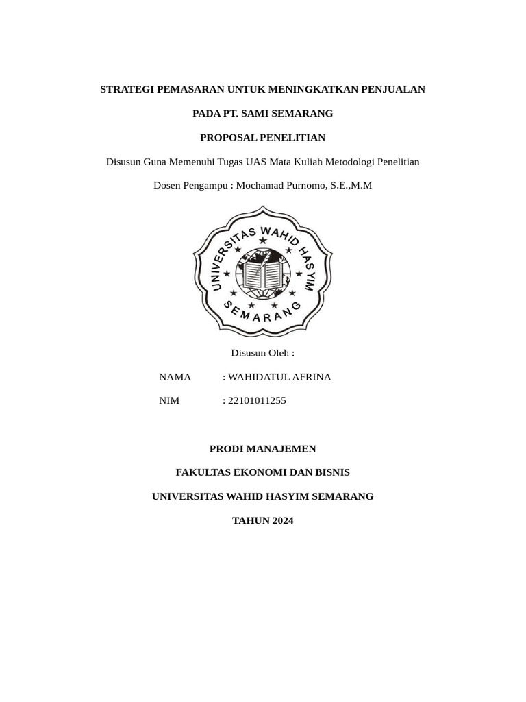 Proposal Metopen wahidatul afrina | PDF