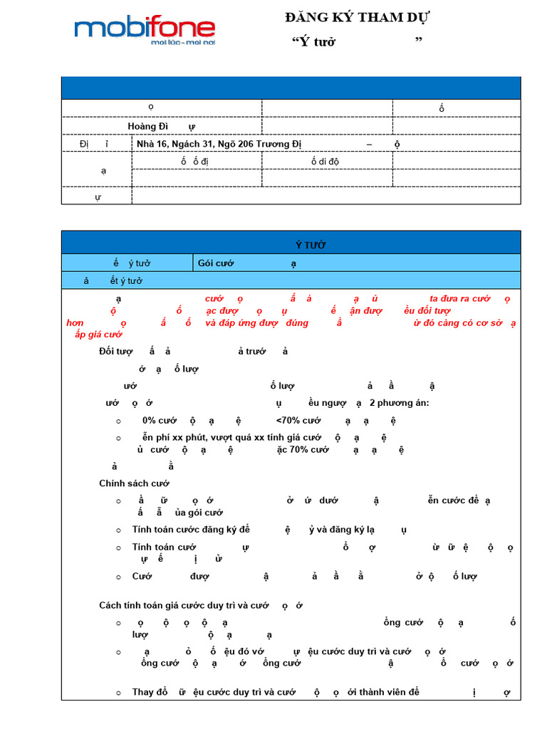 HOANG DINH DU - Y Tuong Cho Mobifone | PDF