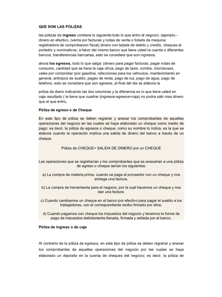 Definición y Tipos de Pólizas | PDF | Negocios | Finanzas y dinero