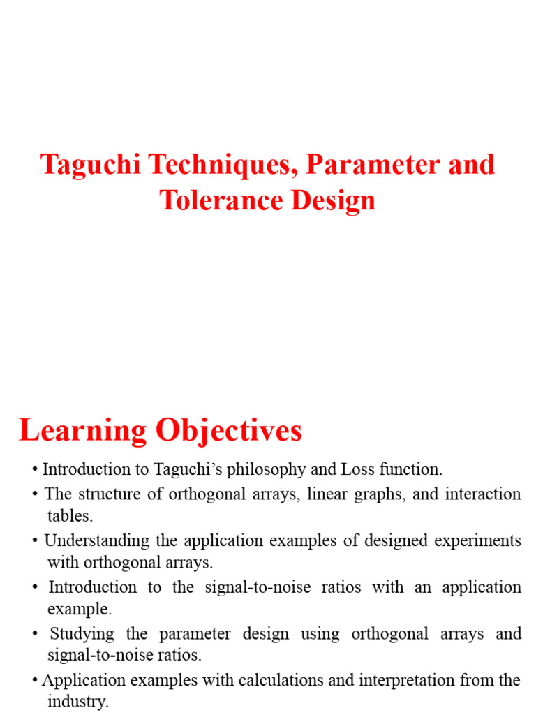 Chapter 1.2 Taguchi techniques, Parameter and Tolerance Design | PDF | Signal To Noise Ratio ...