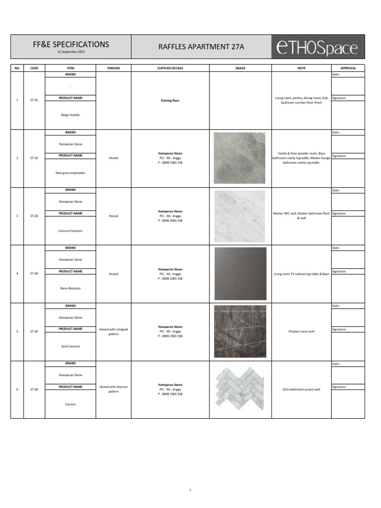 Material Spec Sheet - Raffle 27A | PDF | Interior Design | Home