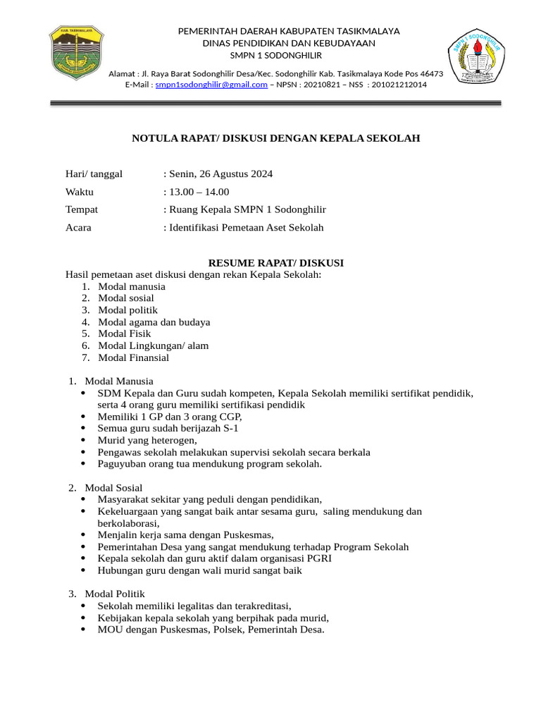 NOTULA RAPAT DGN Kepsek Aksi Nyta 3.2 | PDF