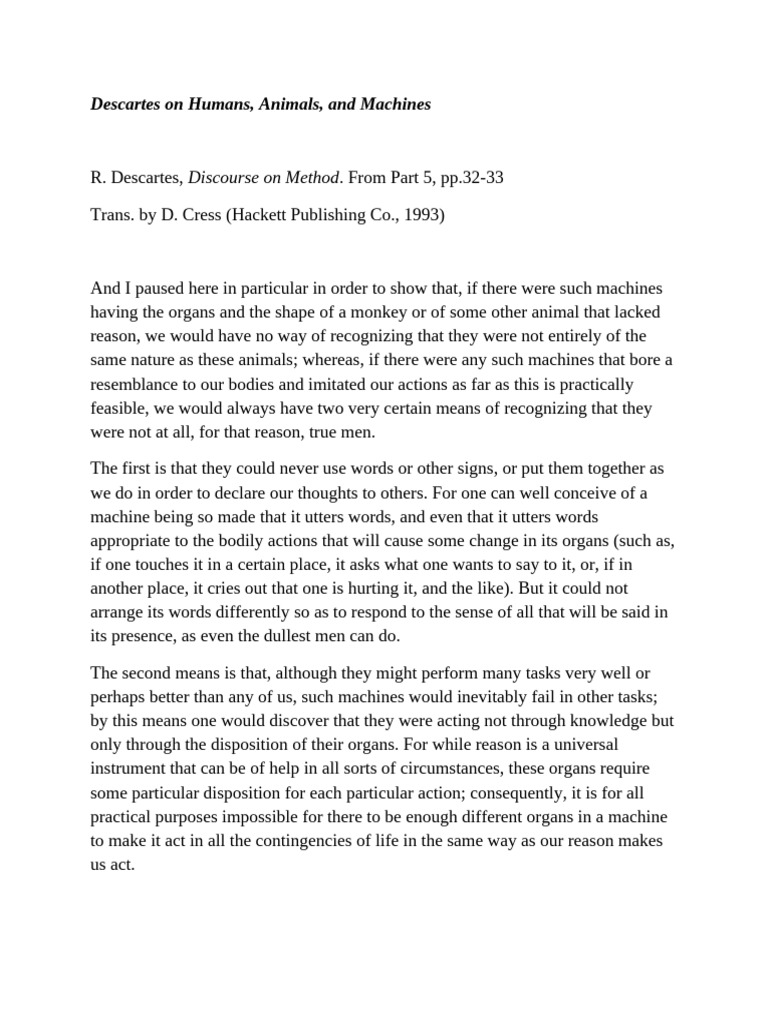 Descartes: Animals vs. Machines | PDF | Soul | Reason