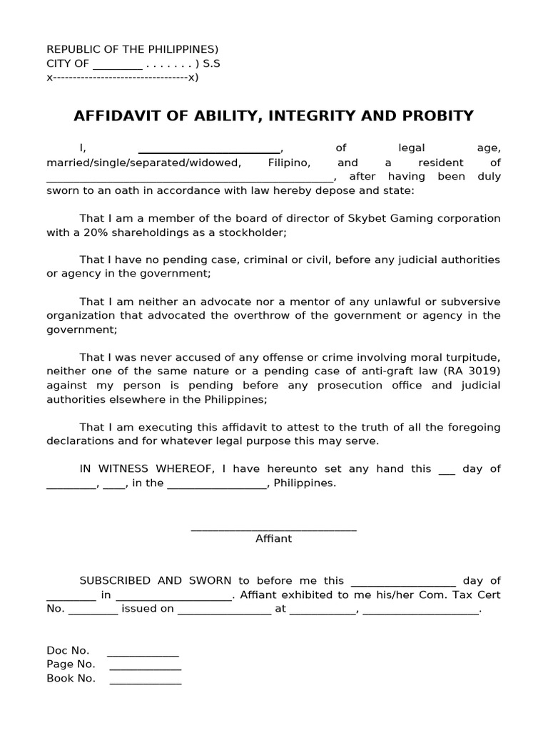 Affidavit of Ability | PDF