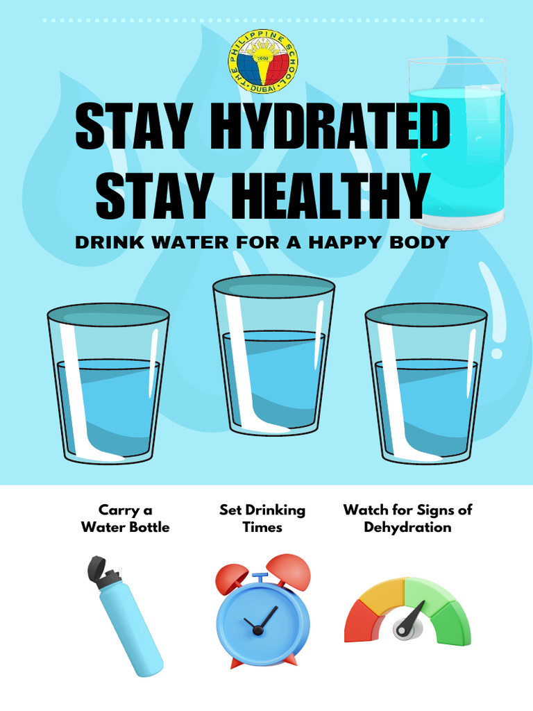 Blue and White Illustrative Stay Hydrated Stay Healthy Poster (1) | PDF