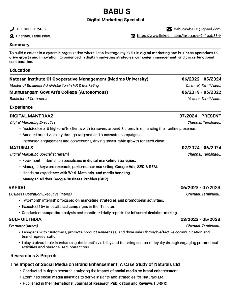 BABU RESUME AUGG (1) - 3 - Compressed-1 | PDF | Analytics | Popular ...