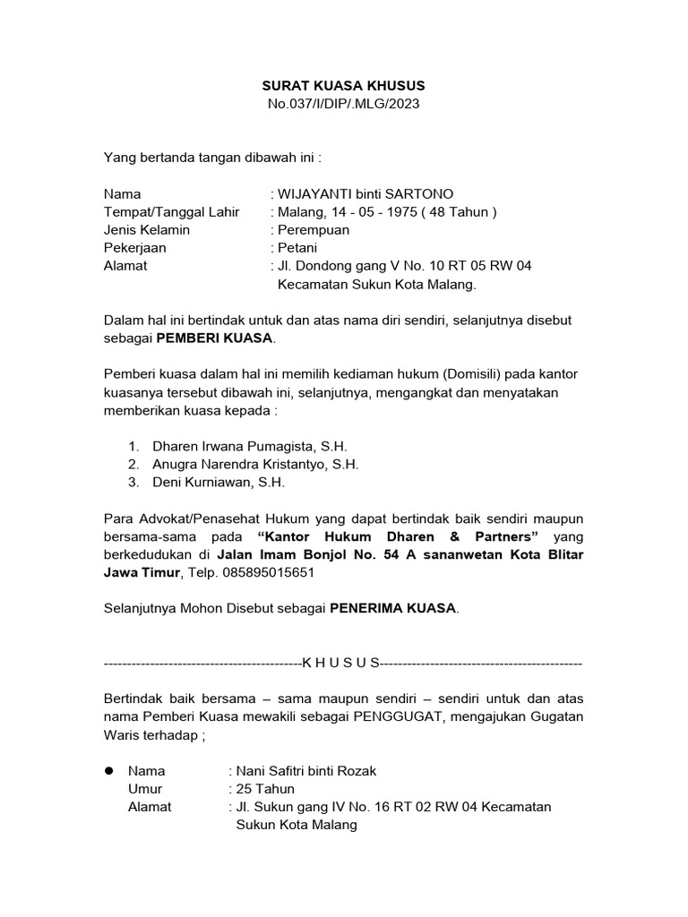 Surat Kuasa PENGGUGAT | PDF