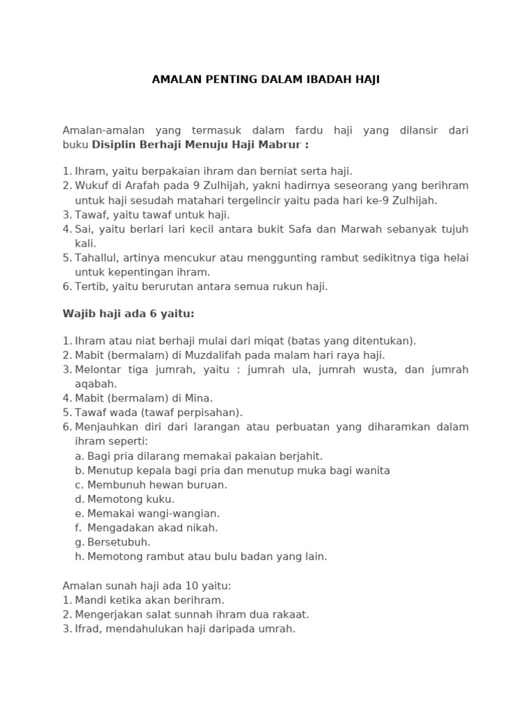 Amalan Wajib dan Sunnah Haji | PDF
