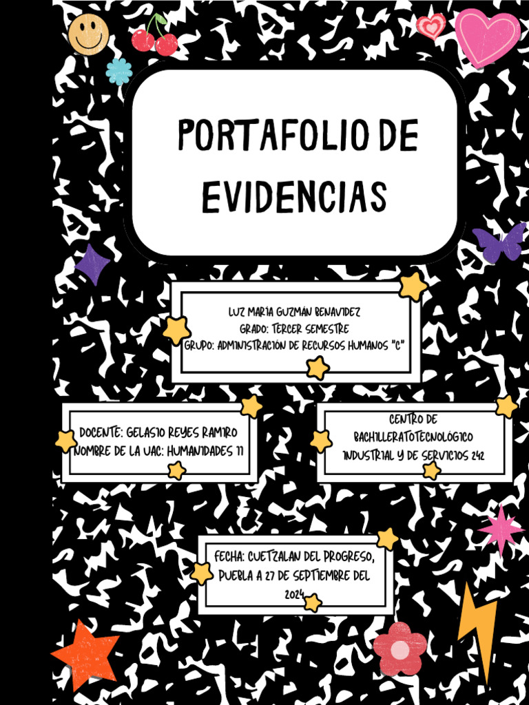 Portada Portafolio de Evidencias Estilo Cuaderno Retro Con Stickers (21 ...