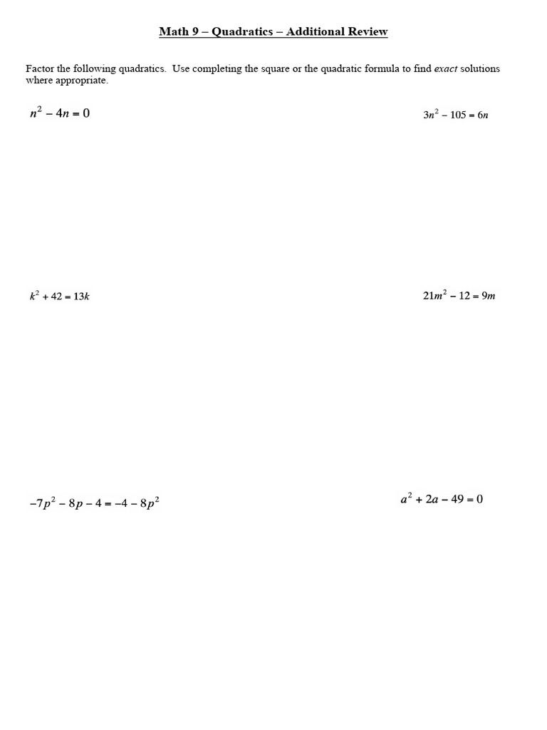 Quadratics Review: Factoring & Solutions | PDF