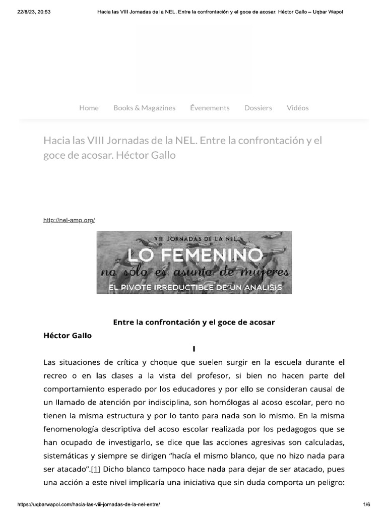 Gallo. Entre La Confrontación y El Goce de Acosar | PDF