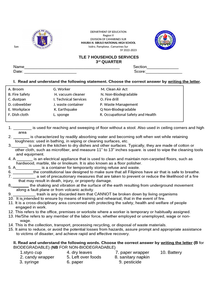 3rd Quarter Exam - TLE | PDF | Earthquakes | First Aid
