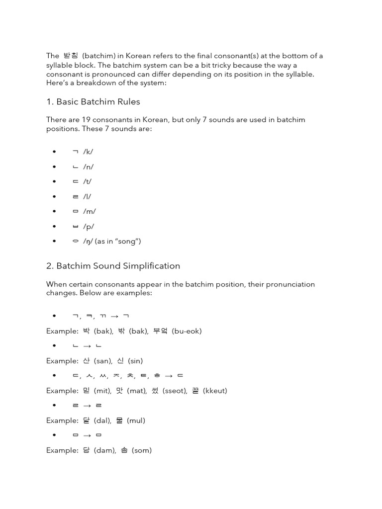 Korean Batchim Pronunciation Guide | PDF | Syllable | Human Voice
