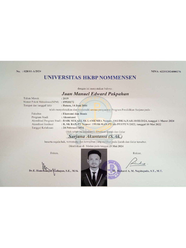 Ijazah - Juan Manuel Edward Pakpahan | PDF