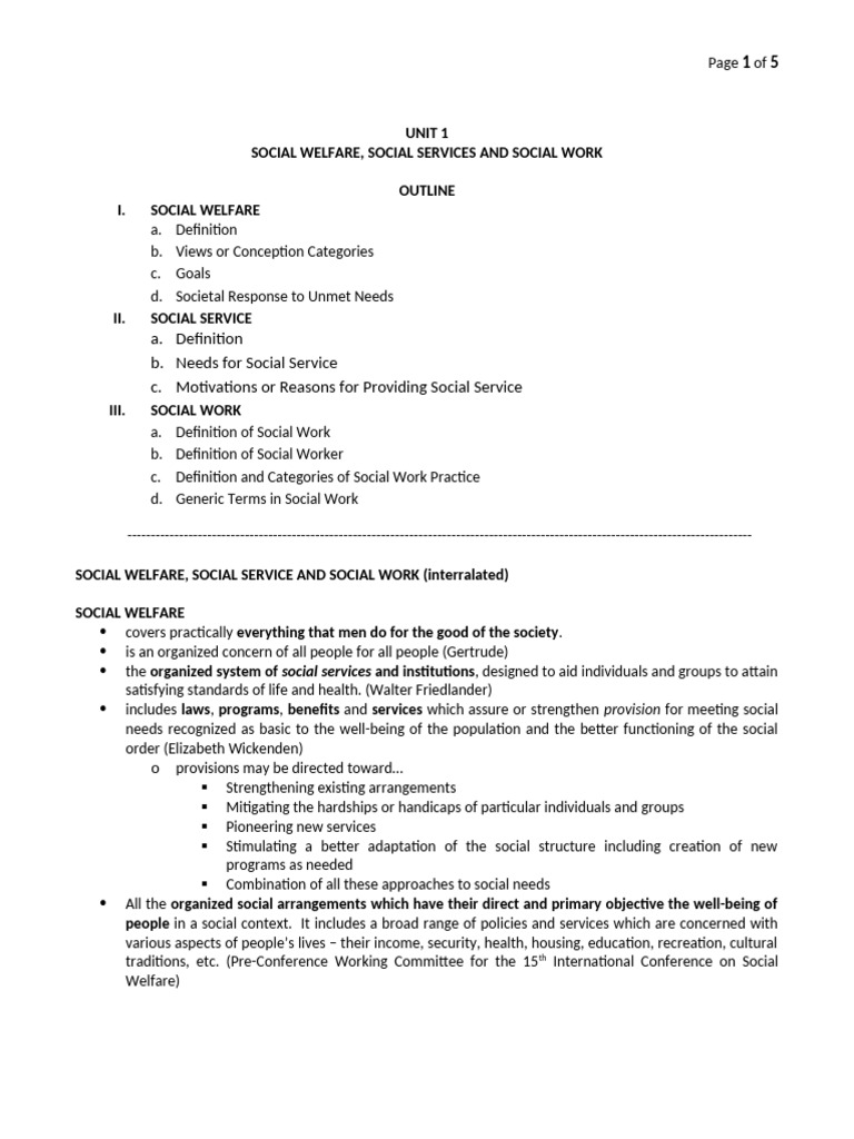 Unit1 Socialwelfarserviceswork | PDF | Social Work | Welfare