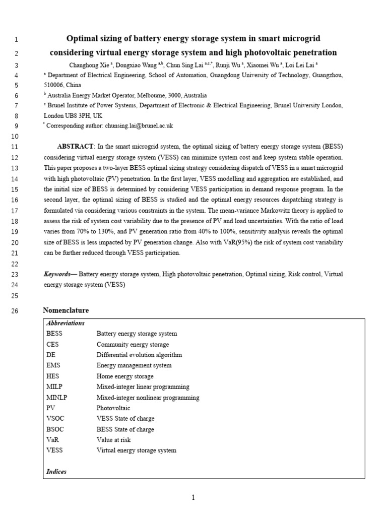 Optimal BESS Sizing in Smart Microgrids | PDF | Photovoltaics ...