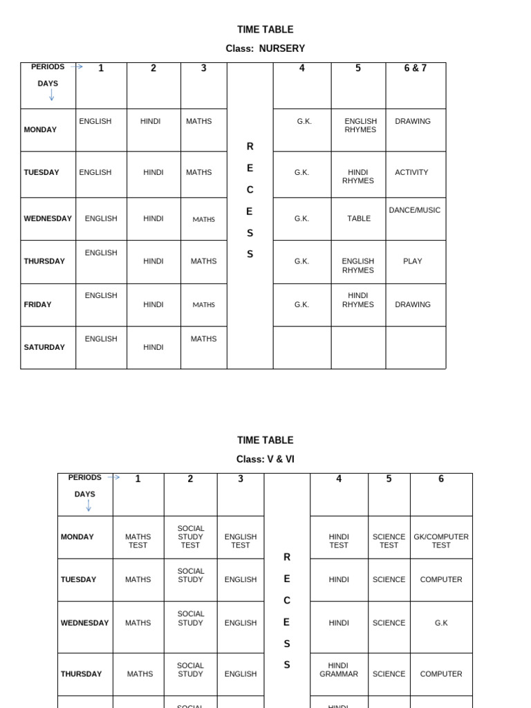 TIME TABLE (Subject) | PDF