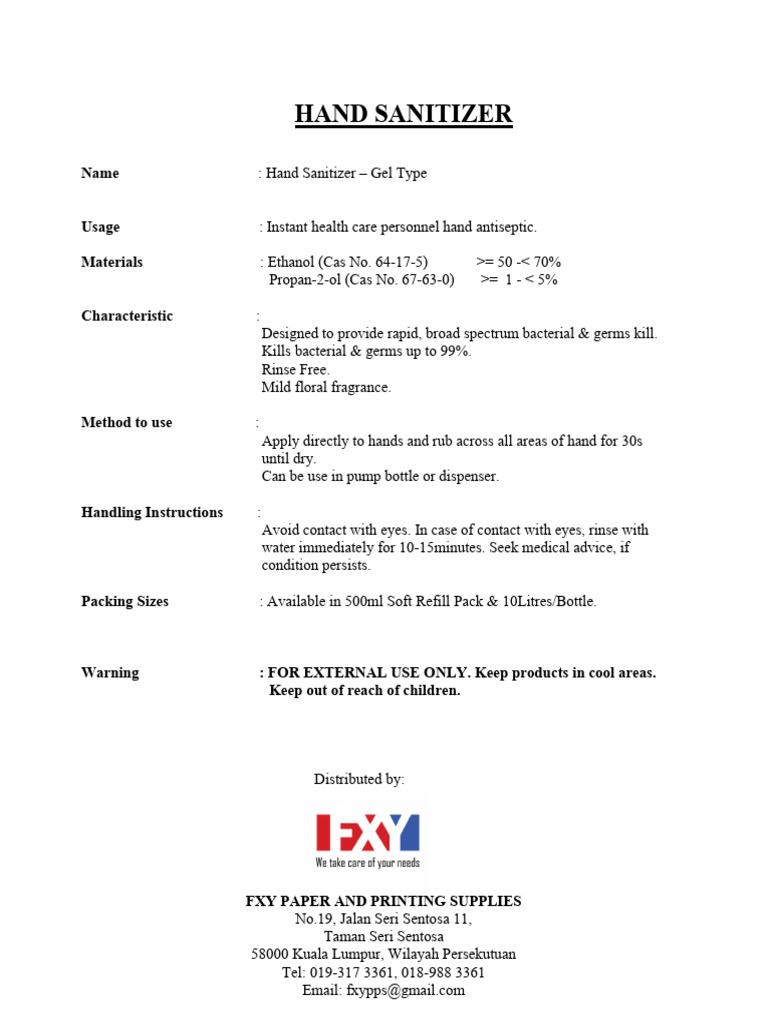 PDS- Hand Sanitizer | PDF