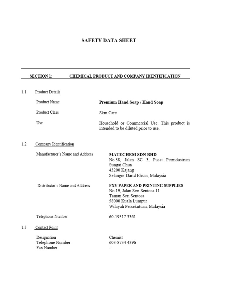 SDS - Premium Hand Soap 15 Nov 2023 | PDF | Carbon Dioxide | Water