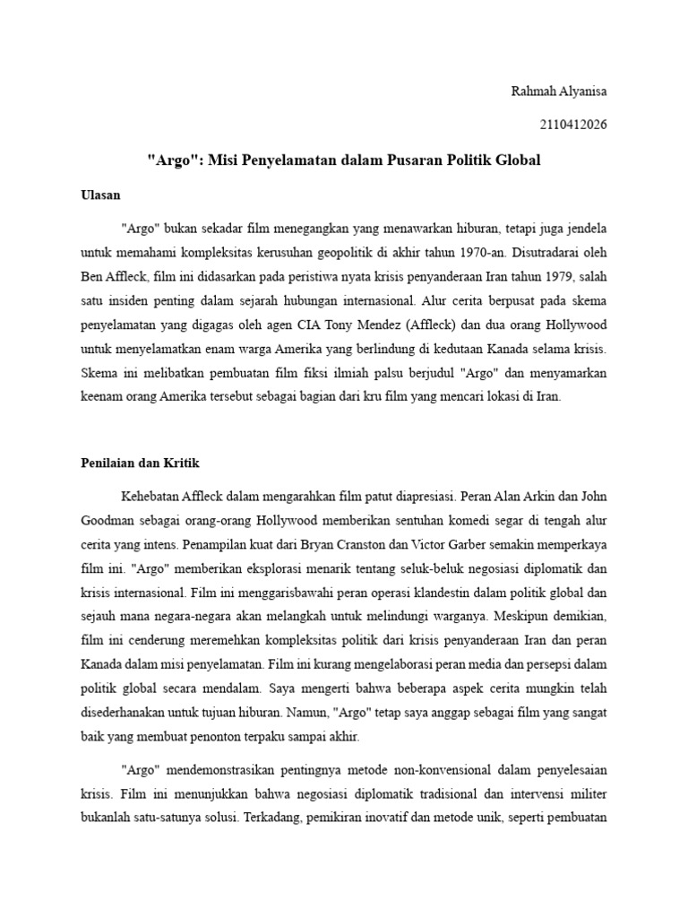 Resensi Film Argo | PDF