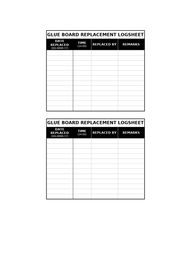 Glue Board Replacement Logsheet | PDF