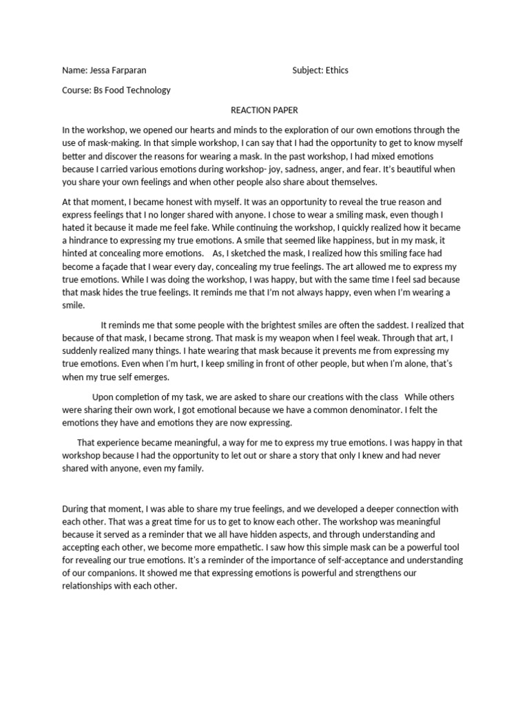 ETHICS_REACTION PAPER | PDF | Feeling | Emotions