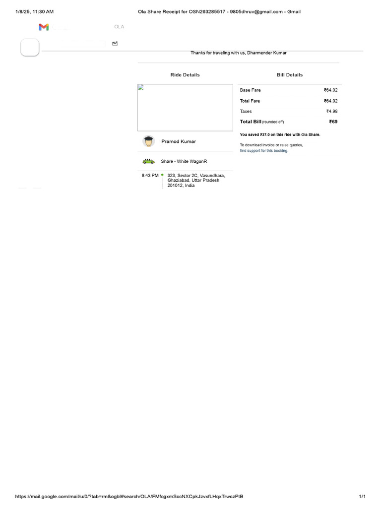 Ola Share Receipt For OSN263285517 | PDF