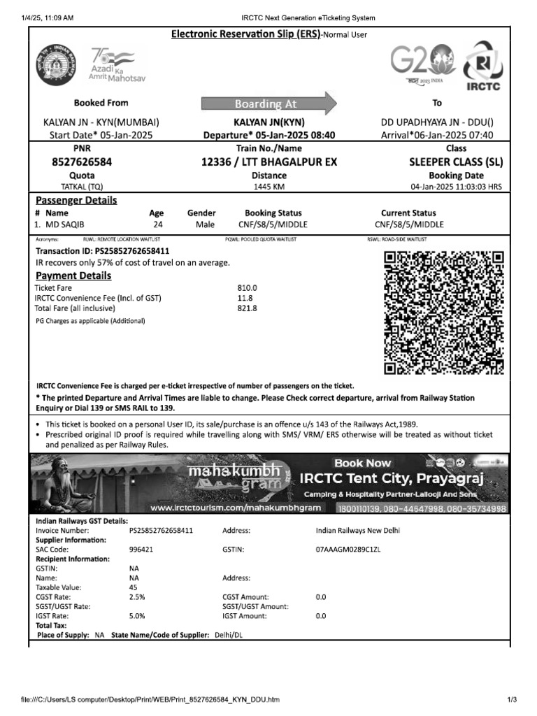 Saqib Ticket | PDF