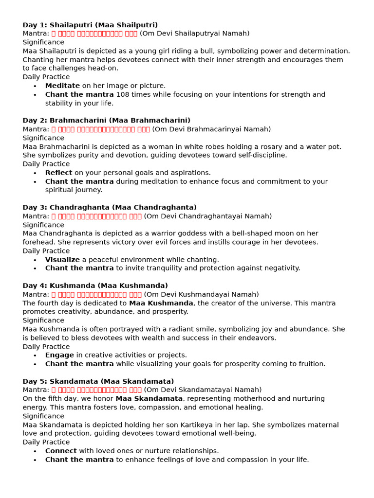 NavaRatri Mantra and Meanings | PDF | Mantra | Devi