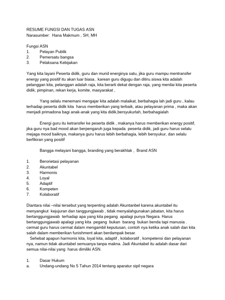 RESUME E Learning FUNGSI DAN TUGAS ASN | PDF