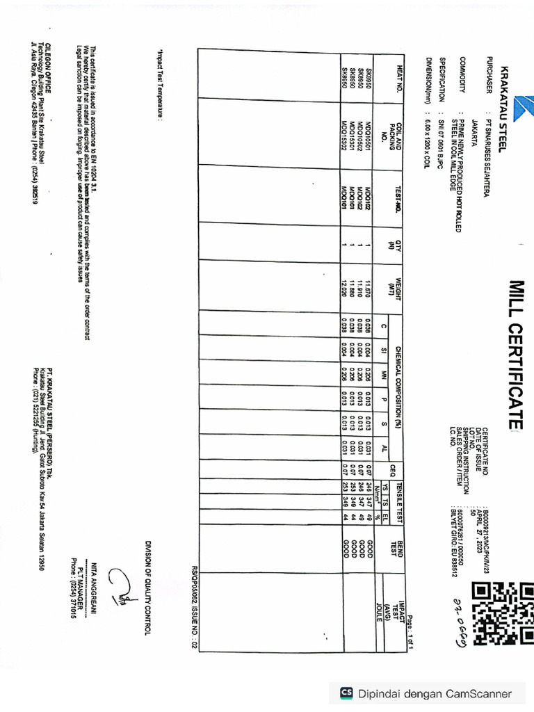 Plat - Mill Certificate | PDF