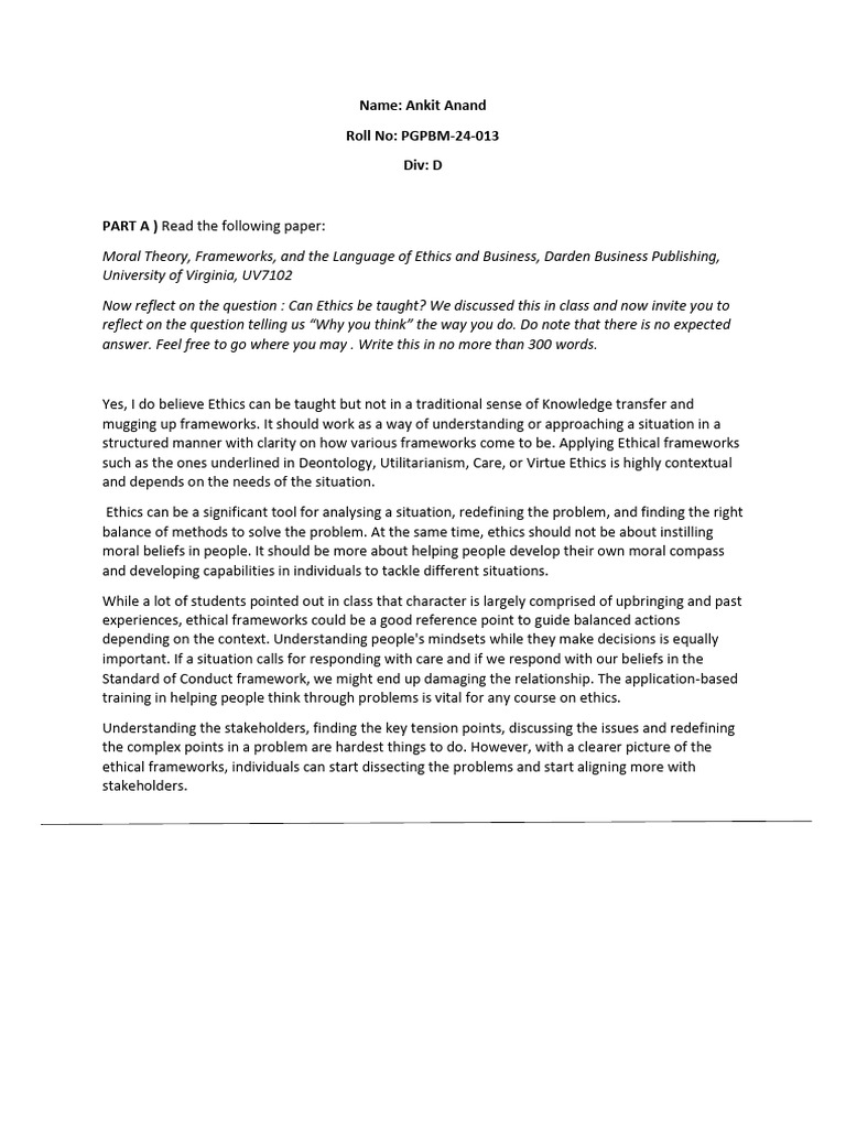 DivD Ankit Anand PGPBM-24-013 | PDF | Morality | Utilitarianism