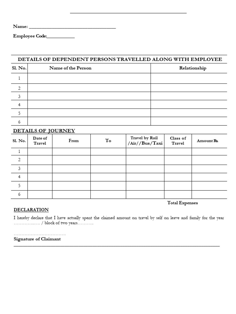 Leave Travel Assistance (LTA) Form (1) | PDF