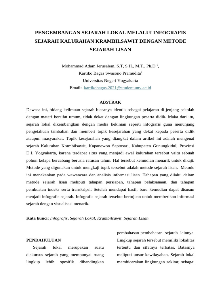 PENGEMBANGAN SEJARAH LOKAL MELALUI INFOGRAFIS SEJARAH KALURAHAN KRAMBILSAWIT DENGAN METODE ...