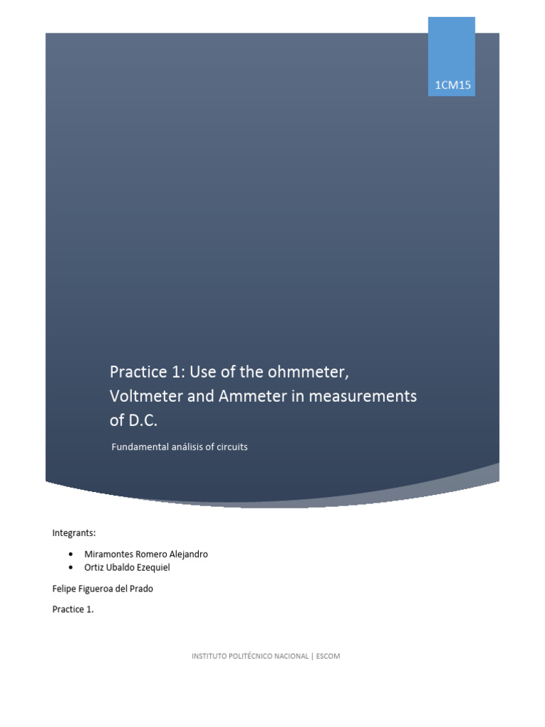 Practice 1 Use of The Ohmmeter Voltmeter | PDF | Resistor | Voltage