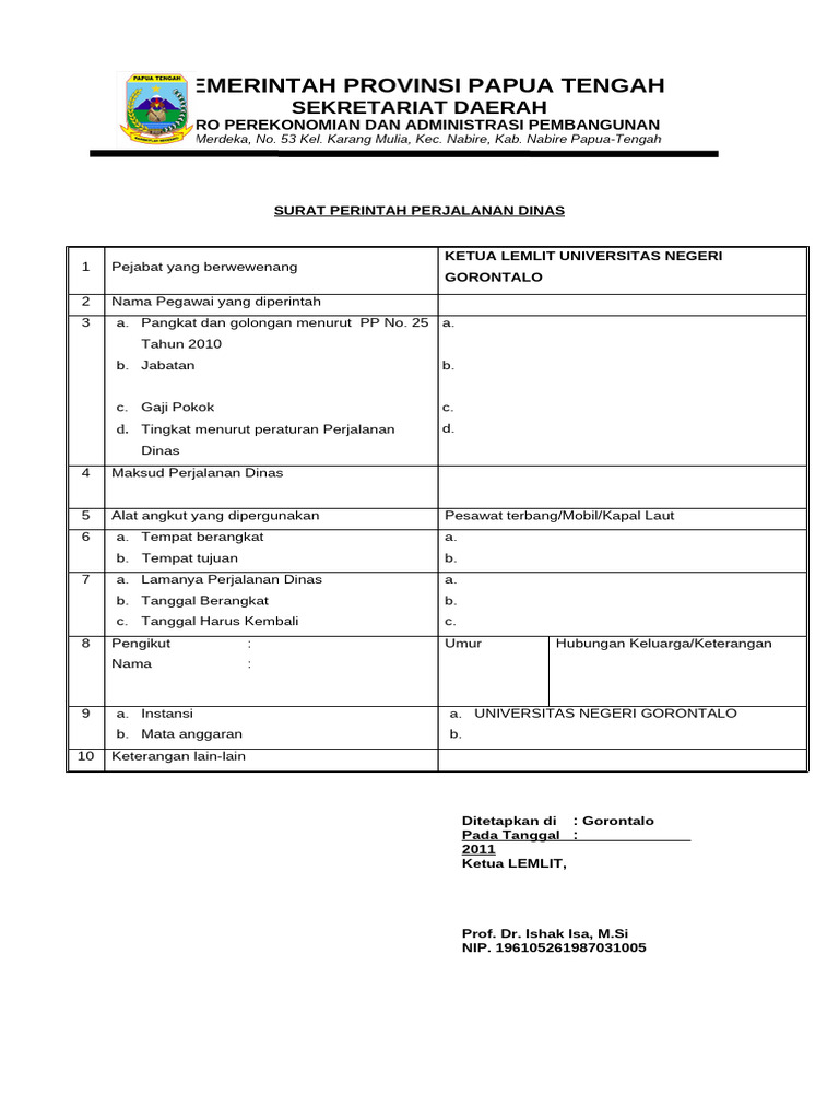 Surat Perintah Perjalanan Dinas SPPD | PDF
