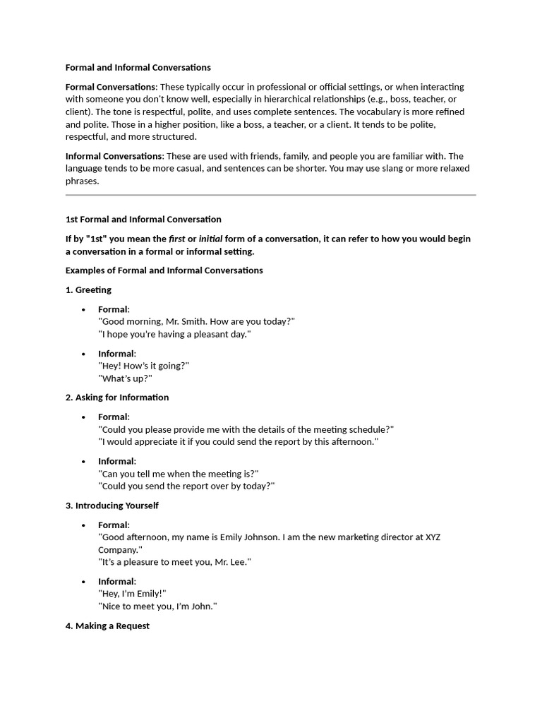 SPEAKING 1ST Formal and Informal Conversation | PDF | Nonverbal ...