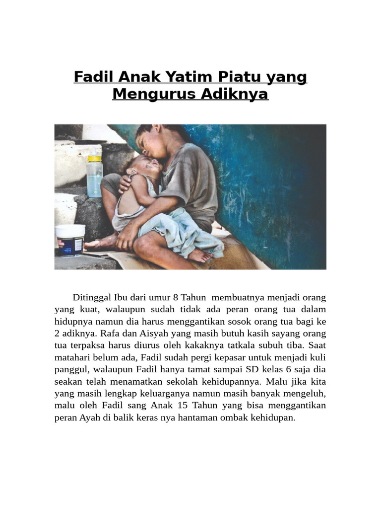 Fadil Anak Yatim Piatu Yang Mengurus Adiknya | PDF
