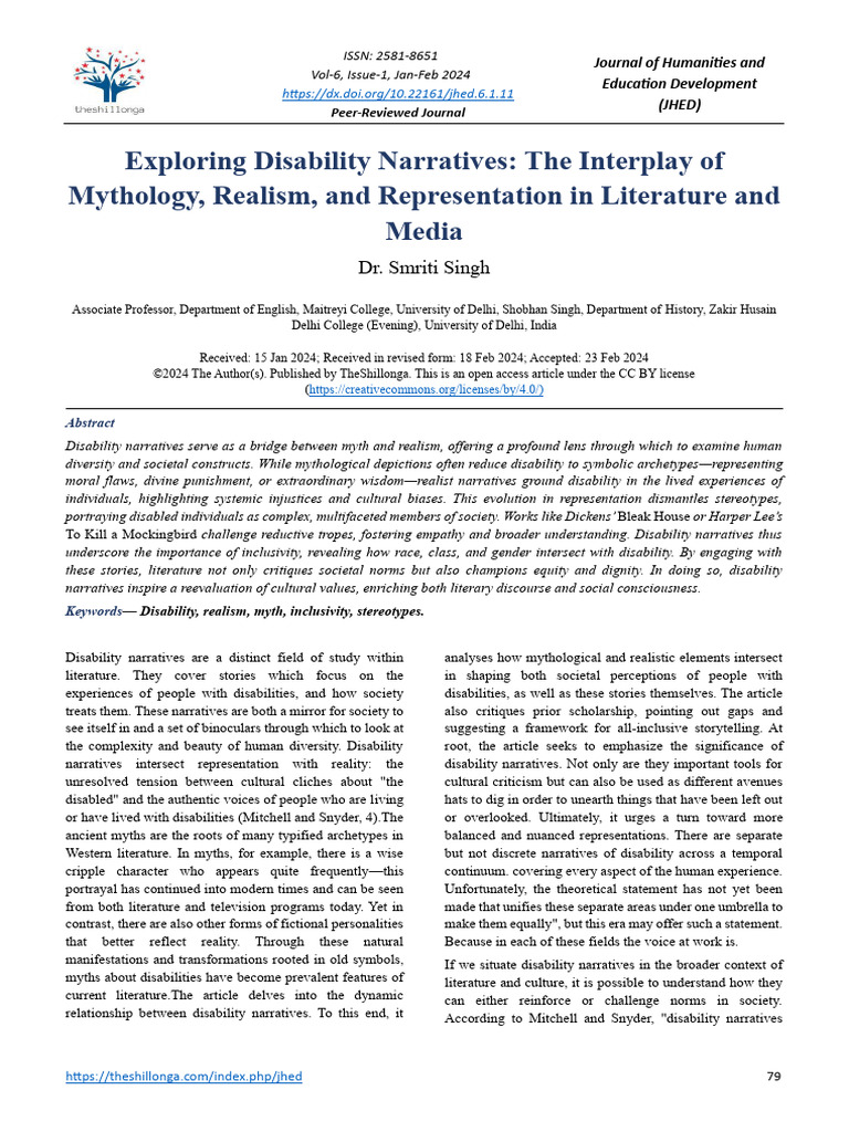 Exploring Disability Narratives: The Interplay of Mythology, Realism ...